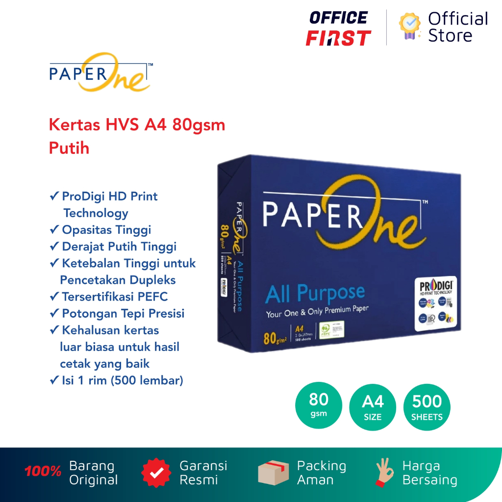 Jual PaperOne Kertas HVS A4 80gsm Putih 1 rim 500 lembar / Paper One 80 gsm Kertas Print ...