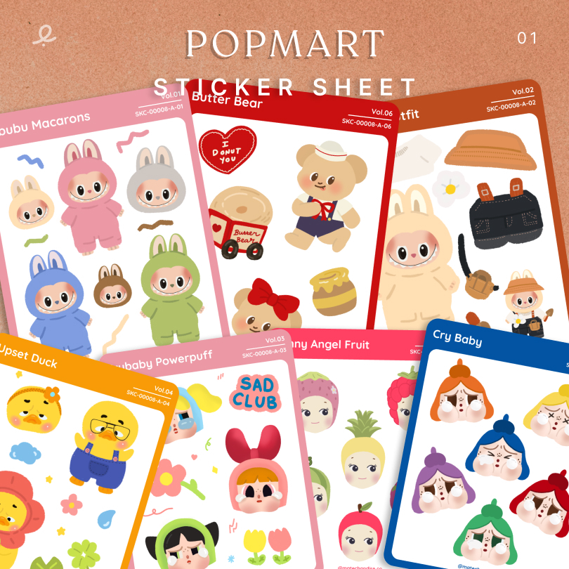 Jual Sticker sheet popmart | Labubu | Cry Baby Powerpuff | Upset Duck ...