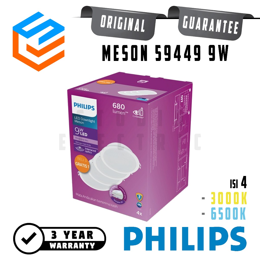 Jual Philips Meson 59449 Multipack Isi 4 Lampu LED Downlight 9W Bulat D105 - 3 Free 1 Pack 9 W 9 ...