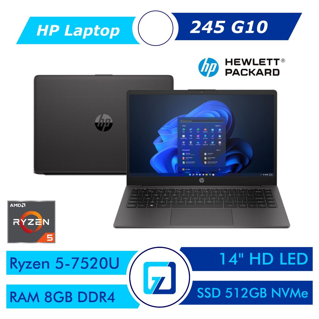 Jual Laptop HP 245 G10 AMD RYZEN 5 7520U 8GB 512GB SSD 14" HD WINDOWS ...