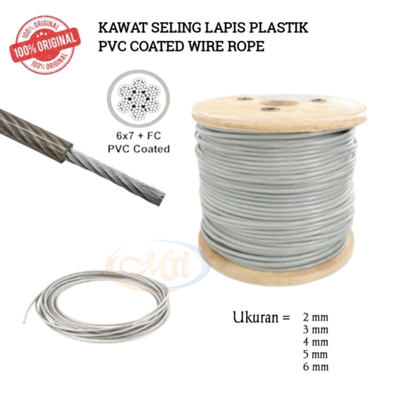 Jual Seling Baja Galvanis Lapis PVC 2 3 4 5 6 Mm Kawat Sling Lapis Plastik Tali Seling Baja ...