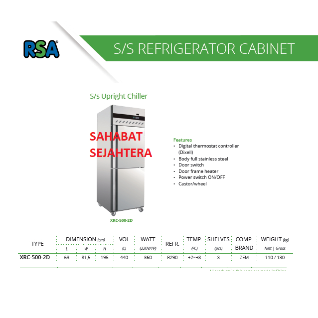 Jual RSA Stainless Steel Upright Chiller XRC-500-2D Chiller Stainless 2 ...