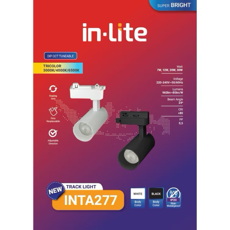 Jual IN-LITE INLITE LED TRACK LIGHT LAMPU SOROT TREK 7W INTA277 BODY ...