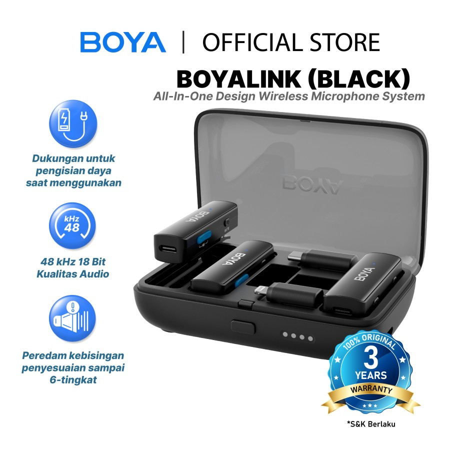 Jual BOYA LINK BLACK All in One 2.4GHz Dual Channel Wireless Microphone ...