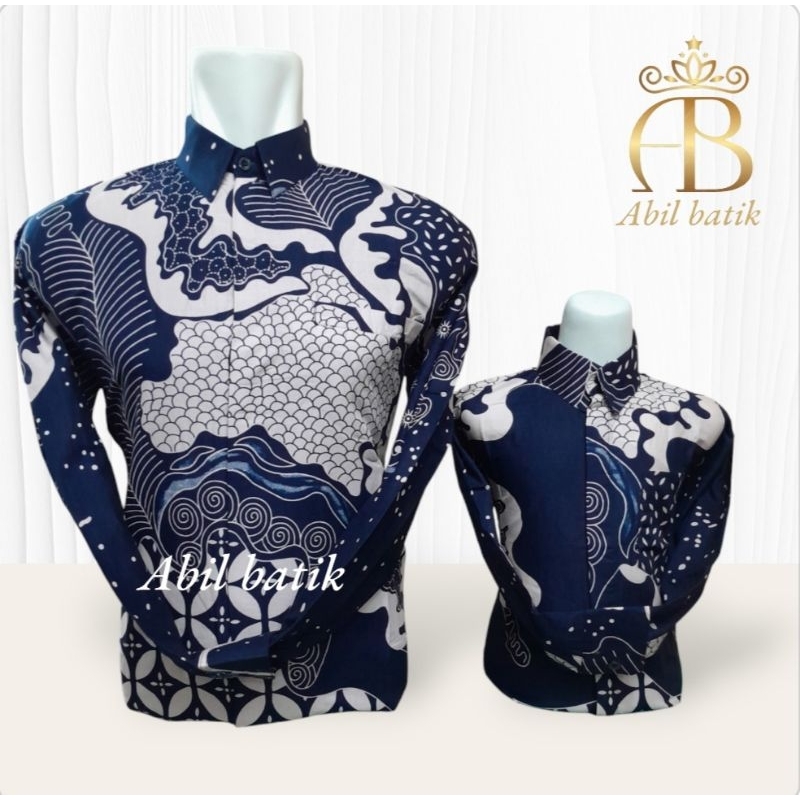 Jual Batik Couple Ayah dan Anak Katun Solo Biru Navi | Shopee Indonesia