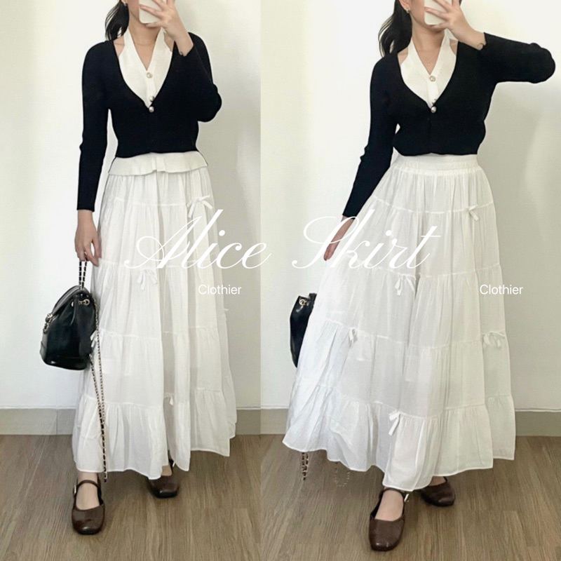 Jual CLOTHIER | Alice Ribbon Tier Maxi Skirt - Rok Susun Panjang Wanita ...
