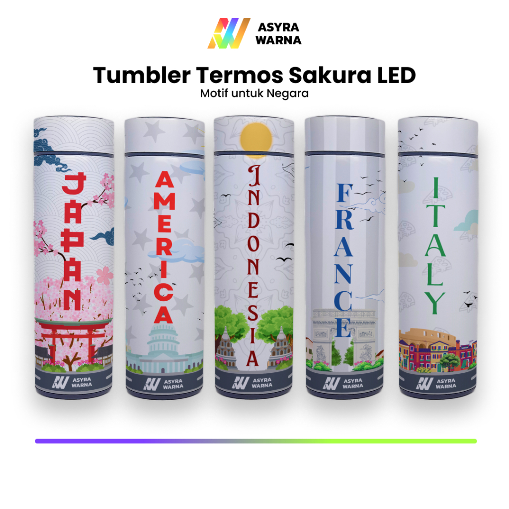 Jual Tumbler Termos Sakura LED | Motif Negara-negara | UV Print ...