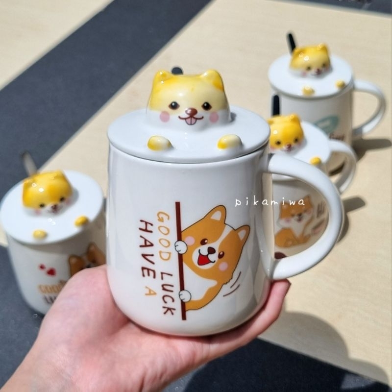 Jual MUG KERAMIK TUTUP SHIBA mug keramik lucu gelas lucu gelas keramik ...