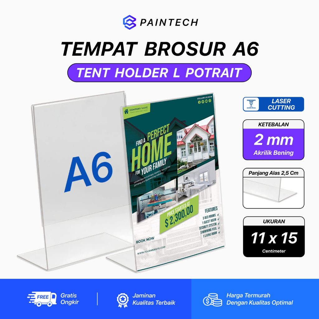 Jual Tempat Brosur Standing Akrilik A6 – Display Menu / QRIS Tipe L 2mm ...