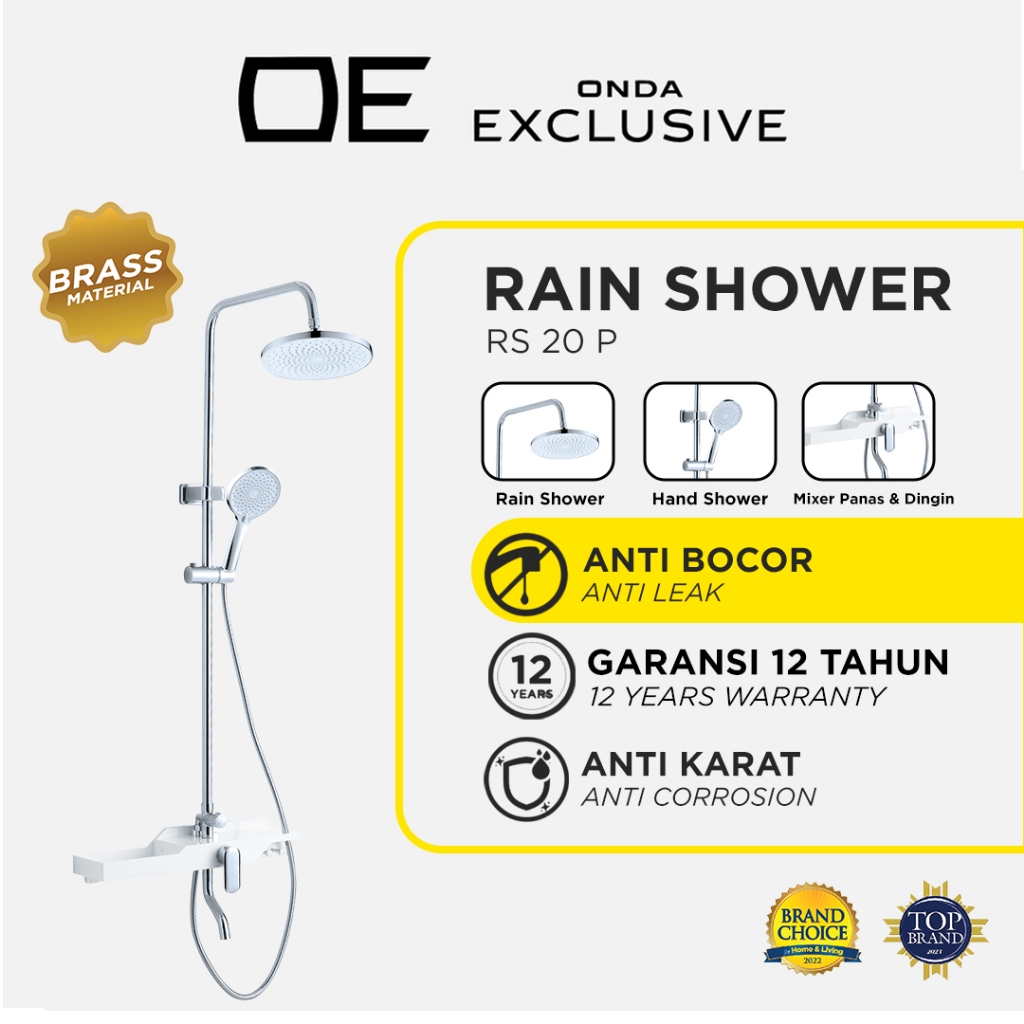 Jual ONDA Rain Shower Tiang Kamar Mandi Full Set Rak Kran Panas Dingin ...