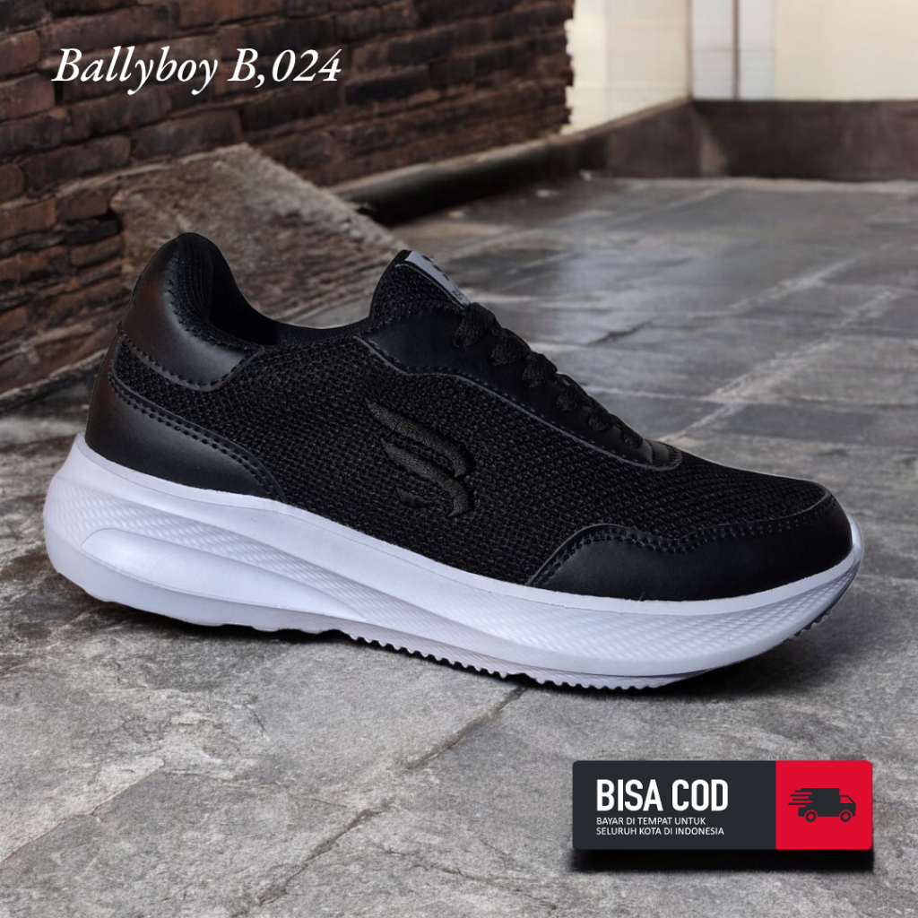 Jual Sepatu Ballyboy Casual Hitam Putih Pria Sneakers Sepatu Running ...