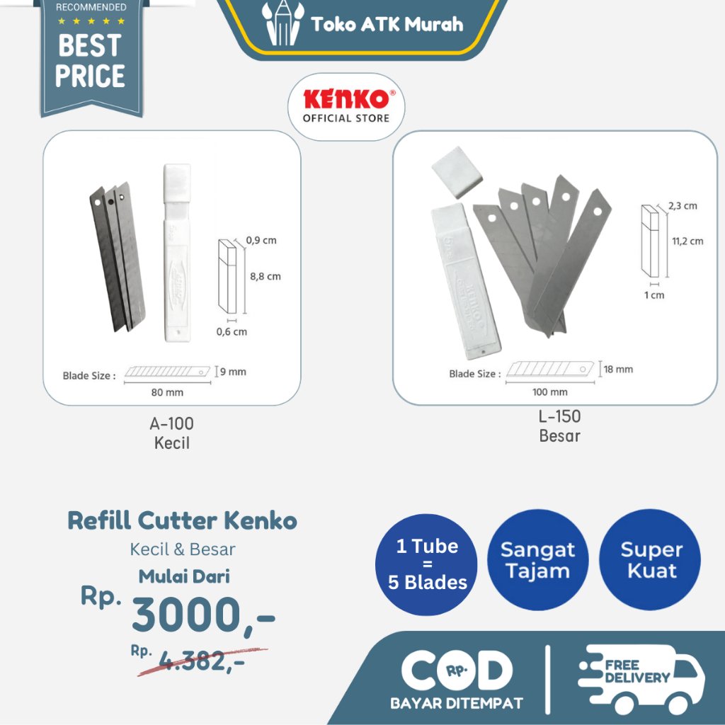 Jual Isi Refill Cutter Blade Kenko Kecil A - 100 / L-150 Besar | Shopee ...