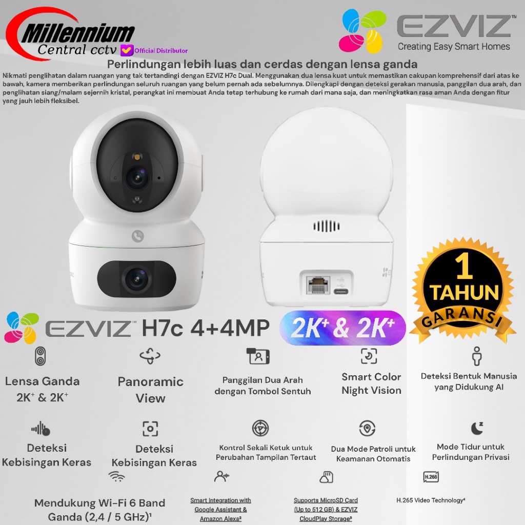 Jual Ezviz H7c 2K+ & 2K+ 4MP Dual-Lens Pan & Tilt WiFi IP Camera CCTV ...