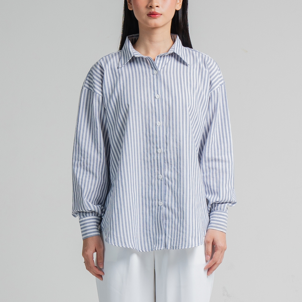 Jual AKAYE - KEMEJA GARIS PANJANG VALENTINA | Shopee Indonesia