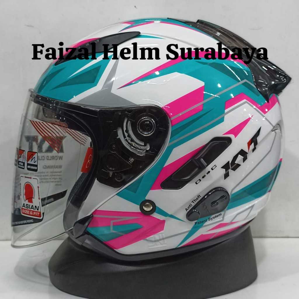 Jual HELM KYT GALAXY FLAT R MOTIF WAVES WHITE AQUA BLUE DOUBLE VISOR ...