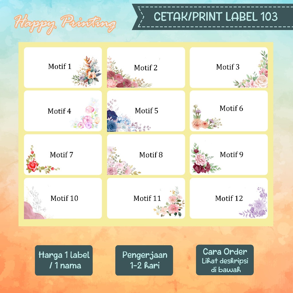 Jual moti 1-12 label nama undangan ukuran 103 Print Cetak Label Nama ...