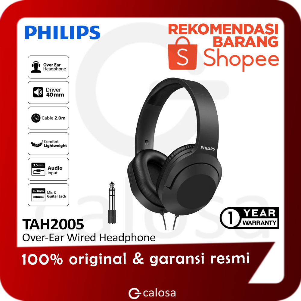 Jual Philips TAH2005 Black Over-Ear Wired Headphone / TAH 2005 ...
