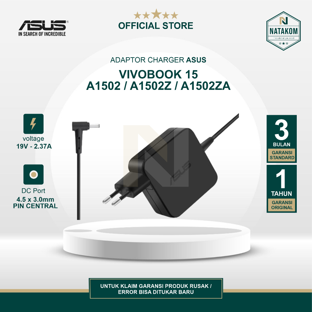 Jual ADAPTOR CHARGER ORIGINAL ASUS VIVOBOOK 15 A1502 A1502Z A1502ZA 2.37A 45W | Shopee Indonesia
