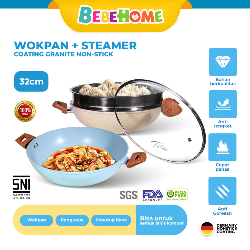 Jual Tifale By Bebehome Wokpan Steamer 2IN1 32 CM | Pengukus Besar Anti ...