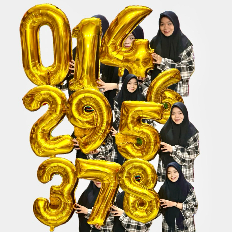 Jual Balon Foil Angka Besar 80 cm gold Balon Angka Jumbo , Balon ...