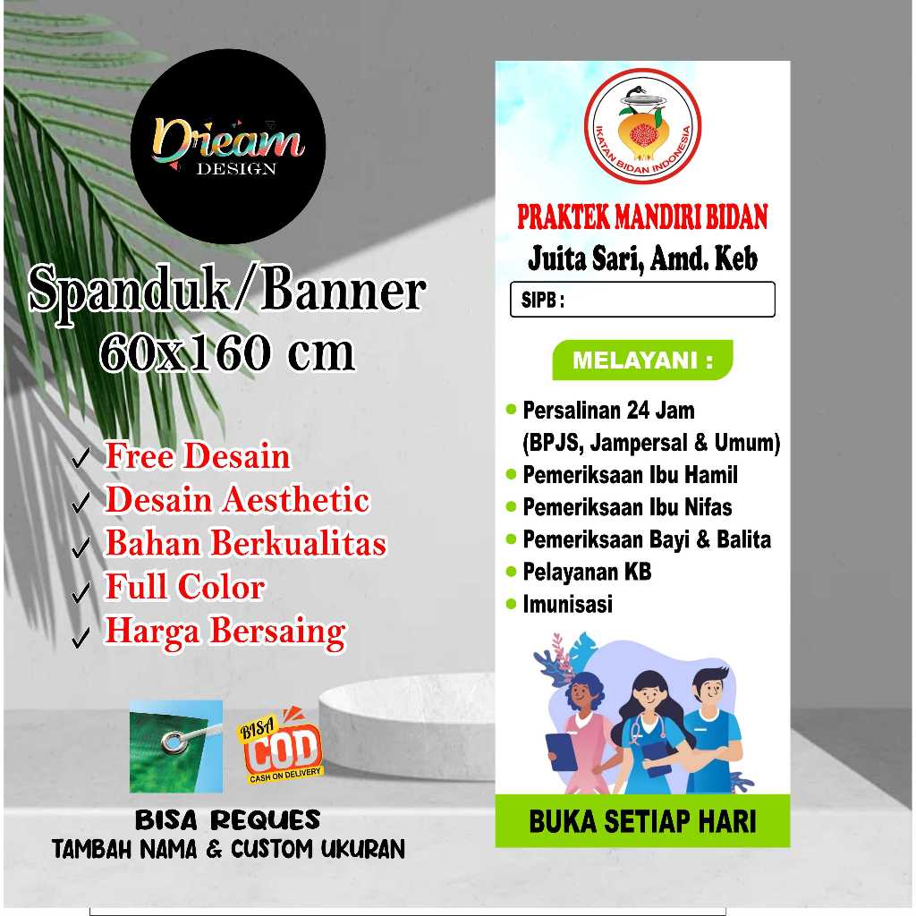 Jual Jual Cetak Spanduk Banner PRAKTEK MANDIRI BIDAN 60x160 cm custom ...