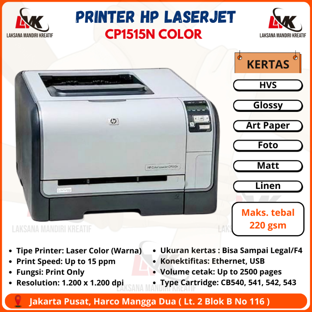 Jual Printer Warna HP LaserJet CP1515n - Support Cetak Kertas HVS, Foto, Glossy, Art Paper ...