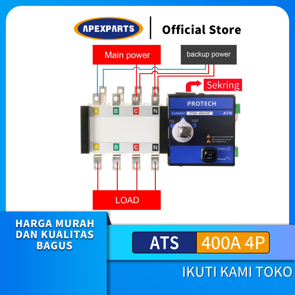 Jual ATS 4P 400A ATS Dual Power Automatic Switch Pln Genset ATS 400A 4P ...