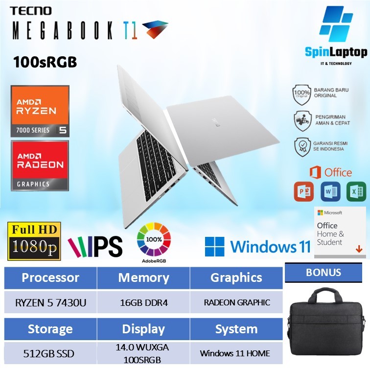 Jual Laptop Tecno Mega Book T1 14 Ryzen 5 7430u 16gb 512gb ssd Layar ...