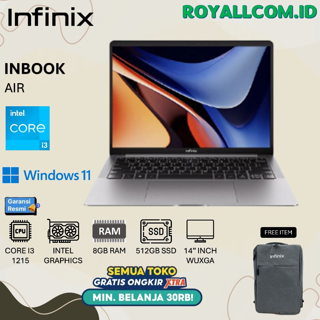 Jual INFINIX INBOOX AIR I3 1215U 8GB 512GB W11 14.0WUXGA IPS 100SRGB ...