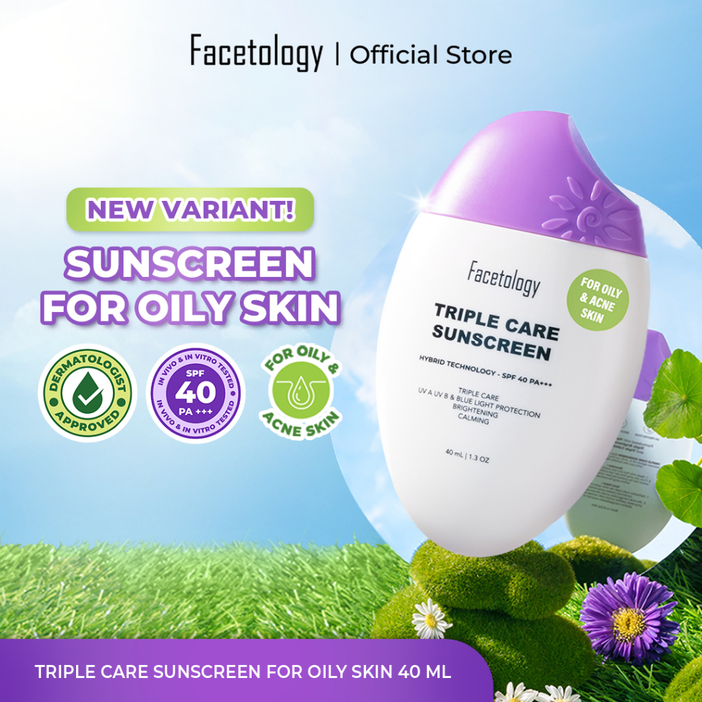 Jual Facetology Triple Care Sunscreen SPF 40 PA+++ for Oily and Acne Skin 40ml | Shopee Indonesia