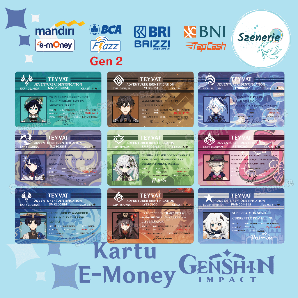 Jual [szenerie] Emoney Custom Flazz gen 2 Genshin Impact Adventur Namecard Mandiri BCA Tapcash ...