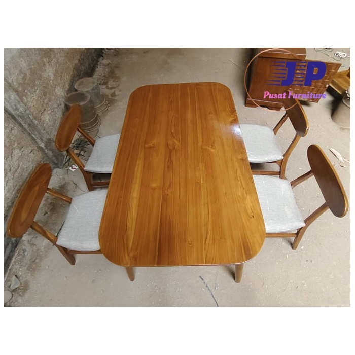 Jual Dinning set top meja makan minimalis 4 kursi modern kayu jati - meja oval | Shopee Indonesia