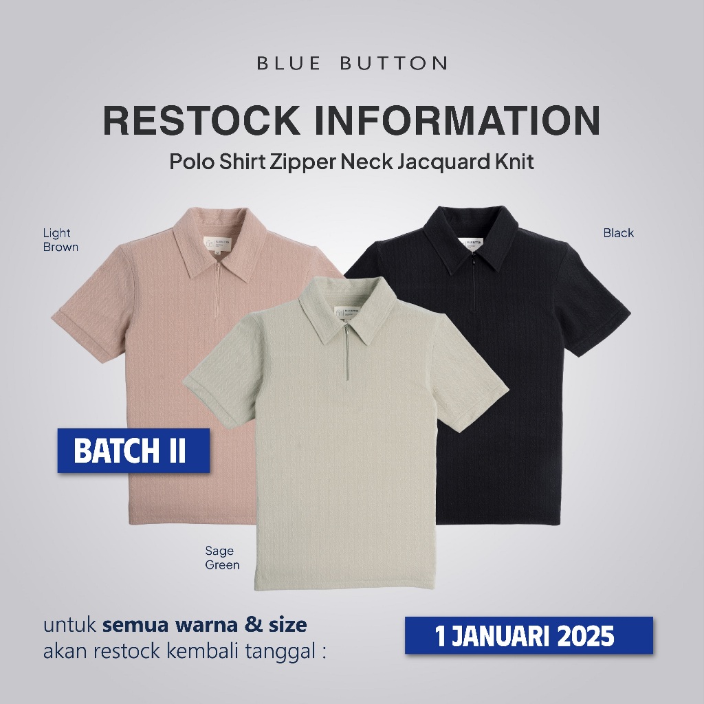 Jual BlueButton Polo Shirt Zipper Neck Jacquard Knit Sage Green | Shopee Indonesia