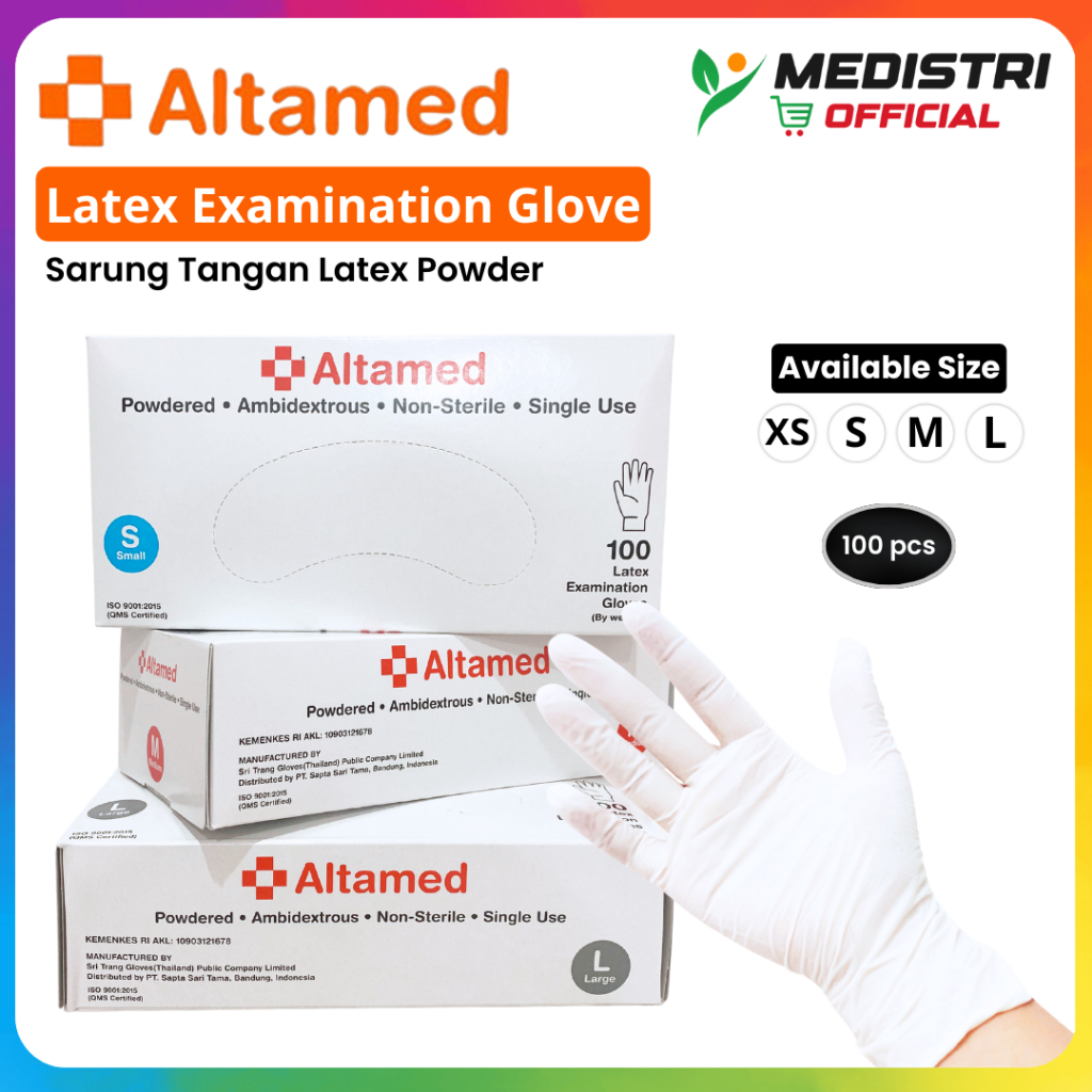 Jual Altamed Sarung Tangan Latex Handscoon Medis Powder Examination Gloves 100 pcs Promo Grosir ...