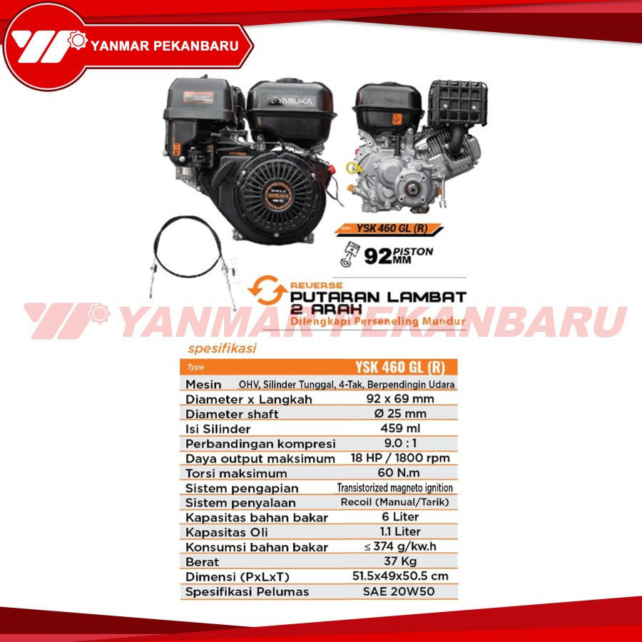 Jual Mesin Penggerak Bensin 18 HP YASUKA YSK 460 GL (R) | Shopee Indonesia
