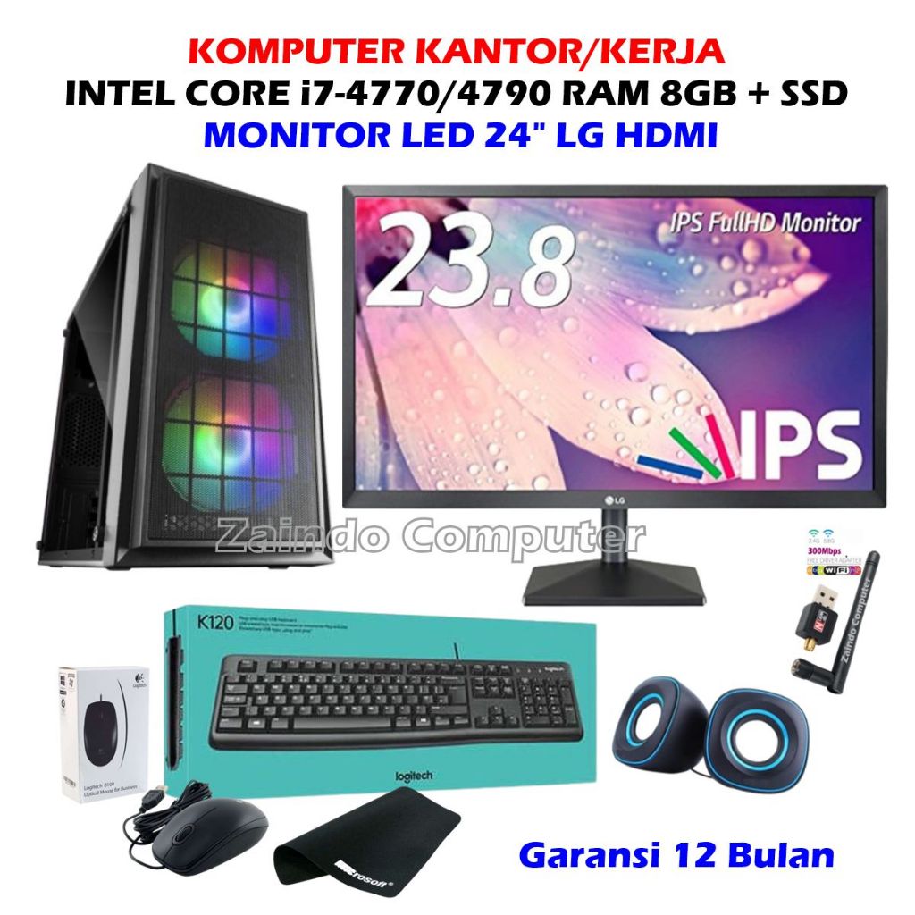 Jual PAKET KOMPUTER KANTOR CASING GAMING INTEL CORE i7-4770 CORE I7-4790 GEN 4 RAM 8GB, SSD ...