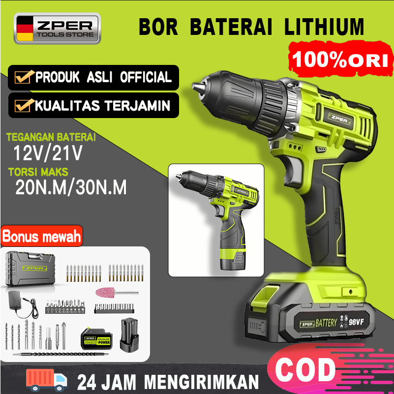 Jual 【 HOT】ZPER Bor Listrik Mesin Bor 21V Baterai Tangan Cordless Drill ...