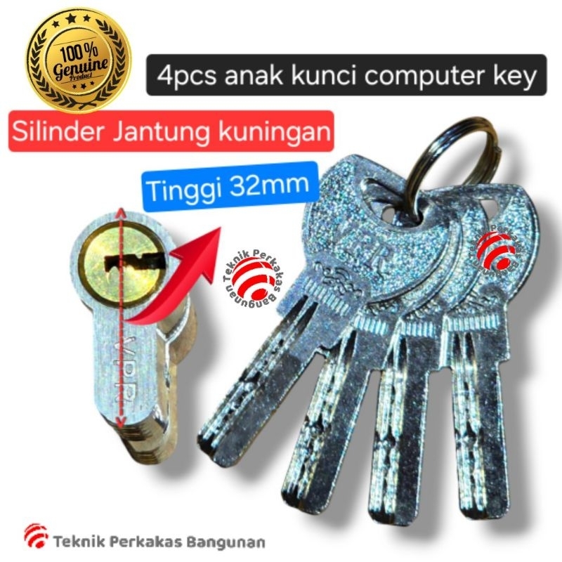 Jual Silinder kunci pintu besar 32x60mm 4pcs anak kunci computer key 30SKPBCompkey4pcs | Shopee ...
