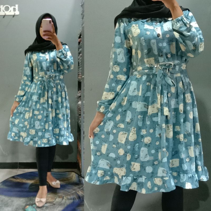 Jual Tunik Voxy Bunga Belt Rempel Bawah | Shopee Indonesia