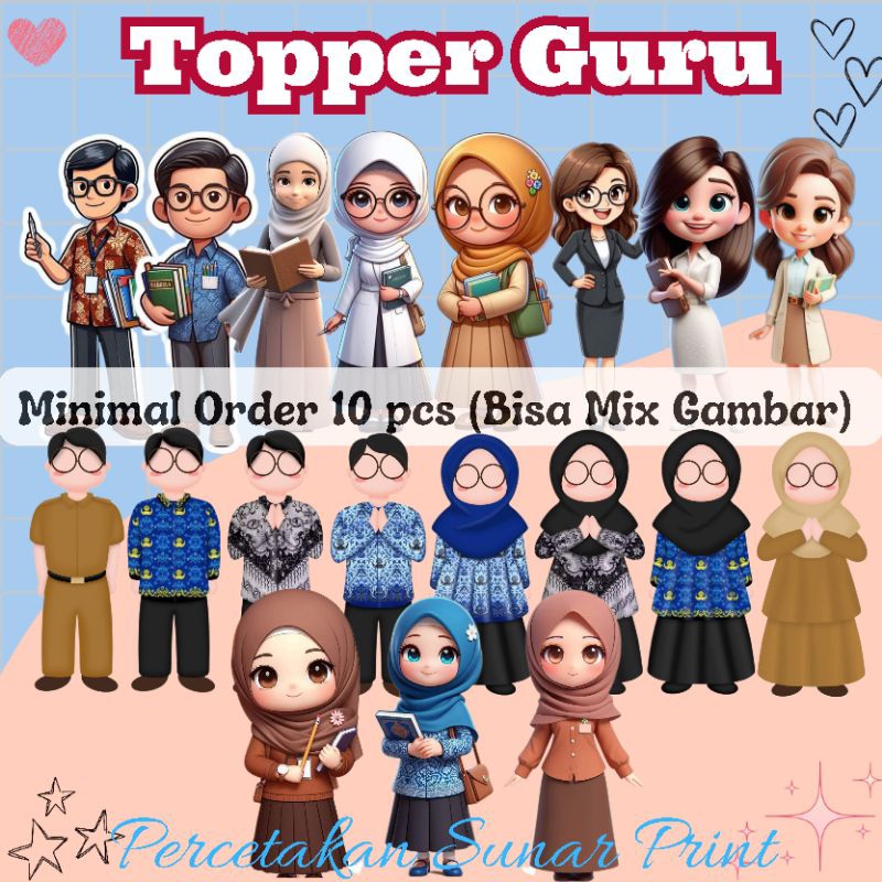 Jual Topper Buket Guru Sudah Di Cutting Pola / Topper Guru / Topper ...