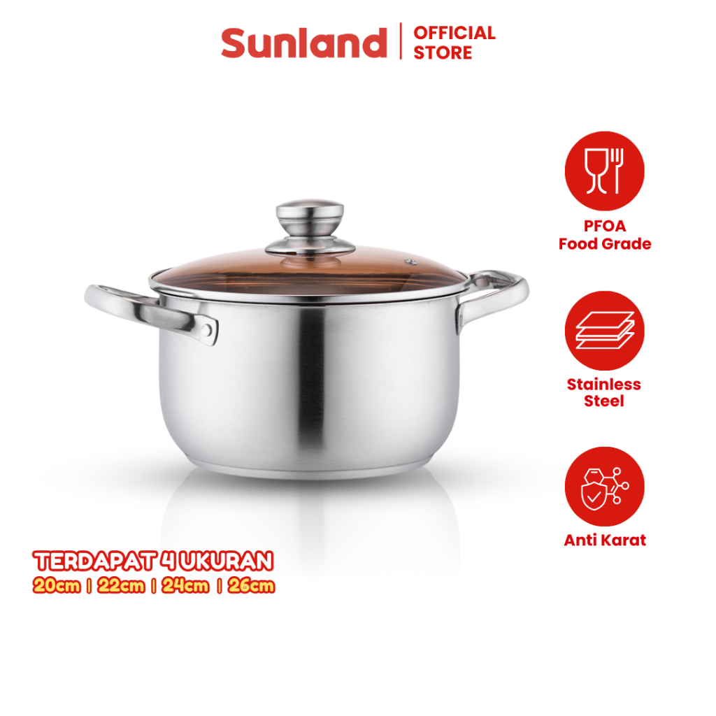 Jual SUNLAND Panci Kuah Sup Sop Soup Pot Stainless Steel Tutup Kaca ...