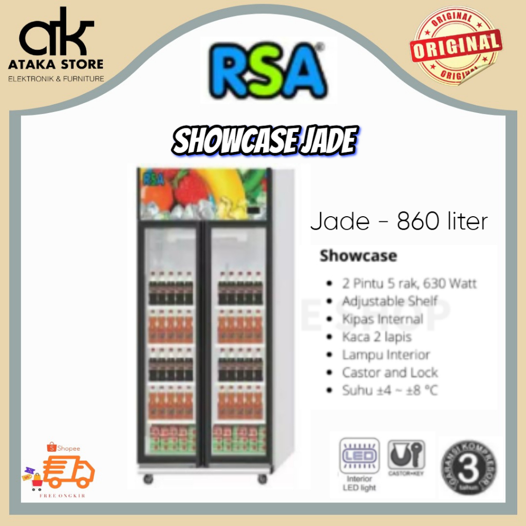 Jual SHOWCASE COOLER RSA 2 Pintu RSA Display JADE 860LITER | Shopee ...