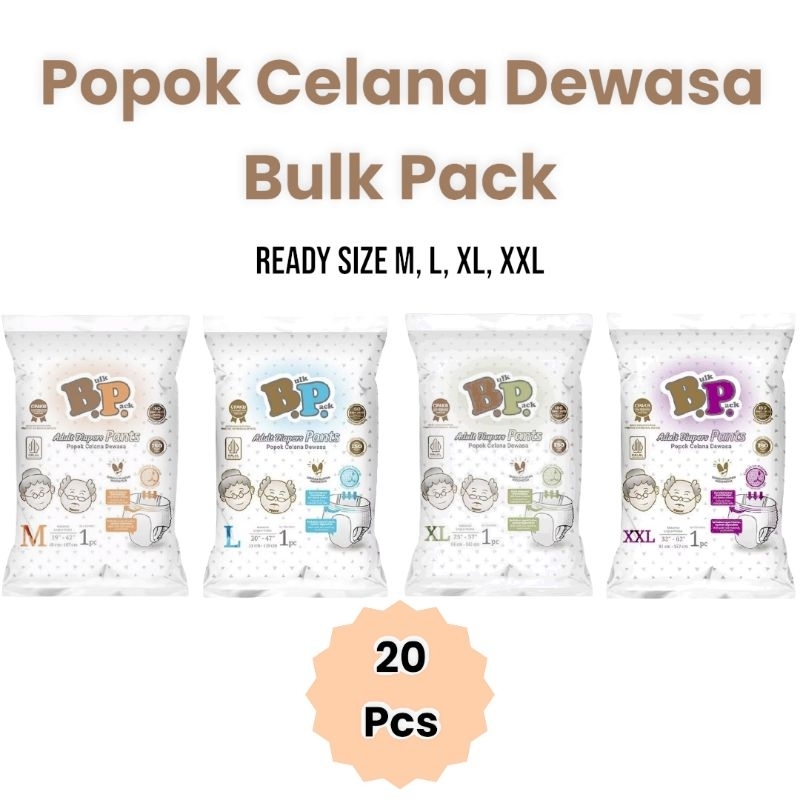 Jual (BP ISI 20 pcs) BULK PACK POPOK CELANA SEKALI PAKAI DEWASA ADULT DIAPERS MURAH UKURAN M / L ...