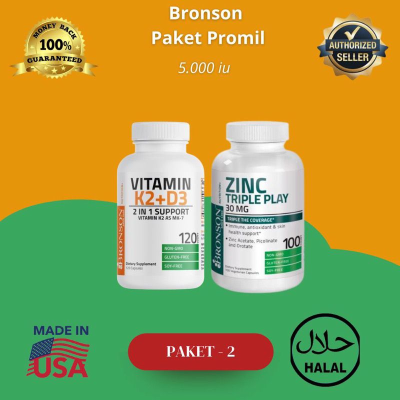 Jual Vitamin Promil Vitamin d3 k2 Zinc Bronson Original USA | Shopee ...