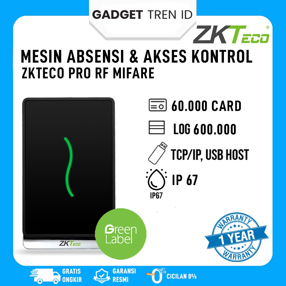 Jual Mesin Akses Kontrol RFID ZKTeco Pro RF Mifare Green Label IP67 ...