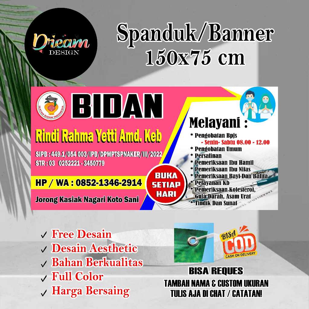 Jual Jual Cetak Spanduk Banner BIDAN 150x75 cm custom desain | Shopee ...