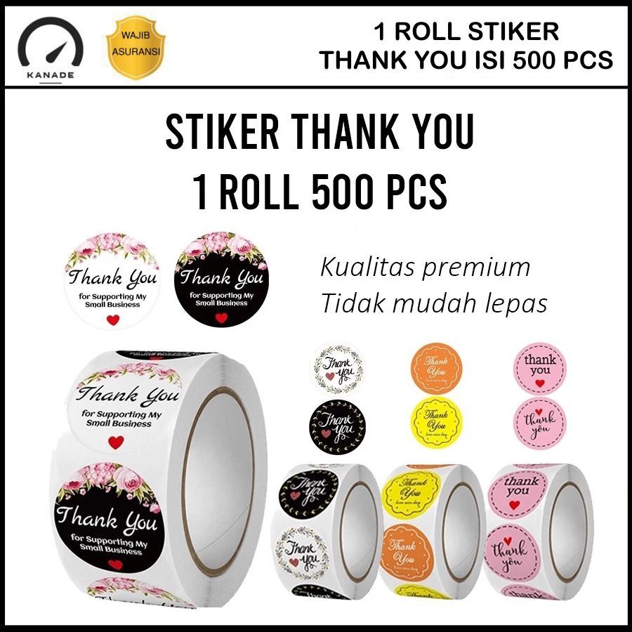 Jual 1 Roll Label Stiker Motif Thank You Sticker Thank You Bulat Isi ...