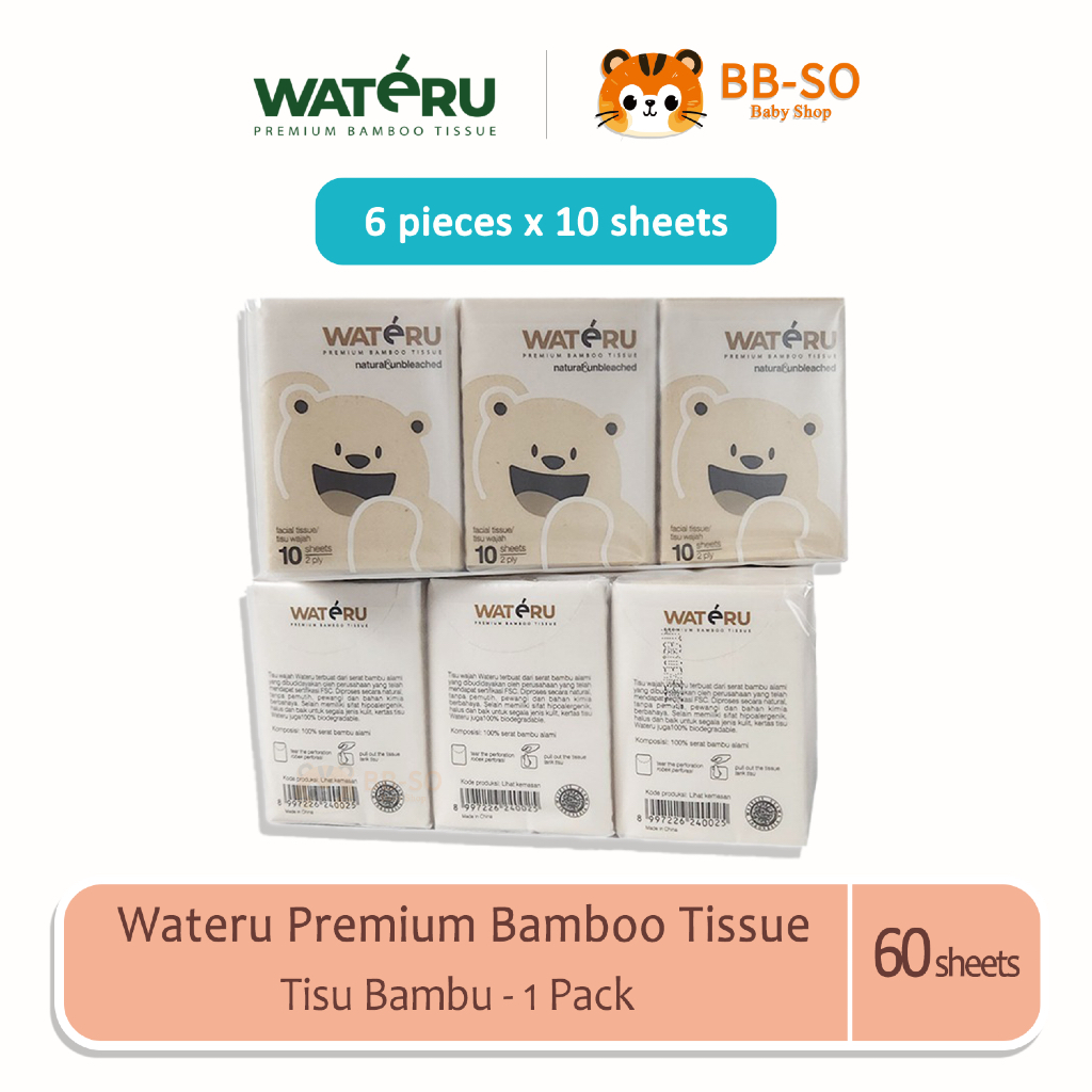 Jual Wateru Premium Bamboo Tissue / Tisu Bambu - Pocket 6x10sheets (1 ...