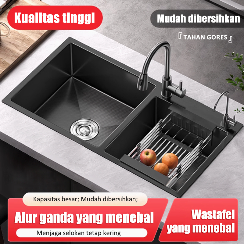 Jual SUS304 Kitchen Sink Hitam/Perak Stainless 82*45CM Bak Cuci Piring ...