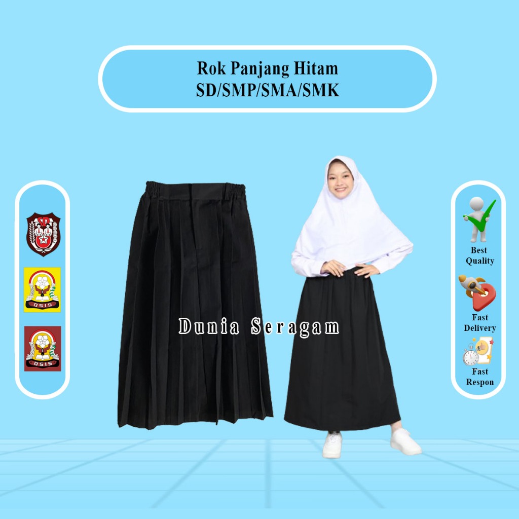 Jual Rok Sekolah SD SMP SMA Panjang Hitam Seragam Sekolah Rempel Bahan Drill Nagatex by Dunia ...